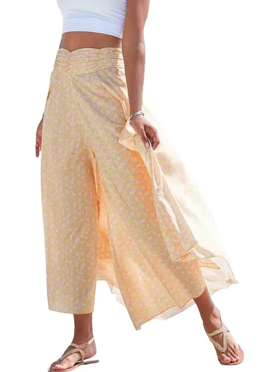 LASCANA Printed Flowy Culottes - Yellow Multi