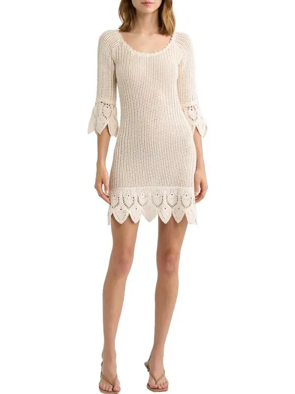 LoveShackFancy Krisella Mixed Stitch Cotton Sweater Mini Dress - Ivory