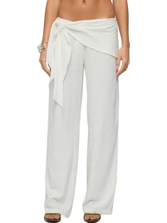 EDIKTED Suki Belted Sarong Cotton & Linen Pants - White