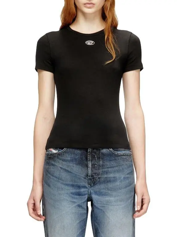 DIESEL® Metallic Oval D Cutout Rib T-shirt - Black