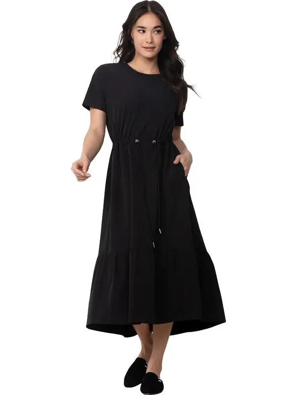 SINGLE STITCH Tiered Midi Dress With Drawstring Waist - Black