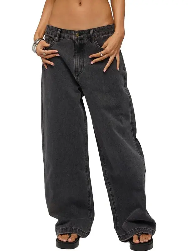 EDIKTED Nichol Low Rise Baggy Jeans - Black-washed