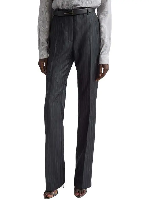 TOM FORD Pinstripe Wool Grain De Poudre Tailored Trousers - Black