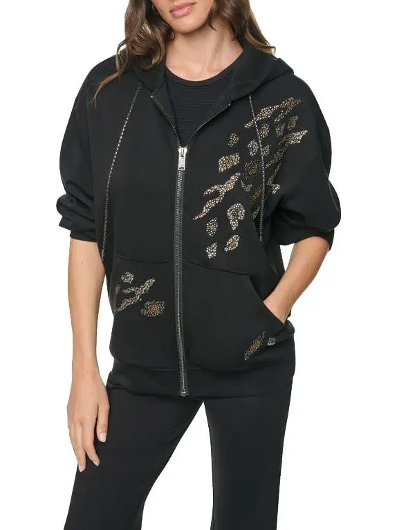Dkny Heatset Animal Chain Link Zip Hoodie - Black