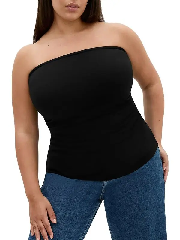 City Chic Halo Ruched Tube Top - Black