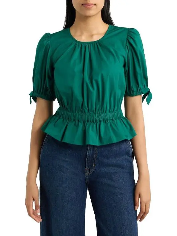 CECE DUPRAZ Balloon Sleeve Peplum Top - Deep Spruce