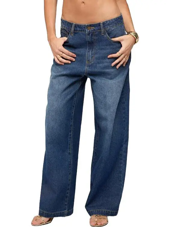 EDIKTED Nichol Low Rise Wide Leg Jeans - Medium-blue-washed