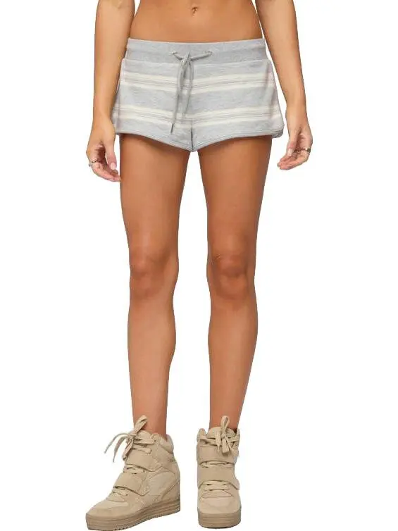EDIKTED Bryne Stripe Drawstring Shorts - White-and-gray