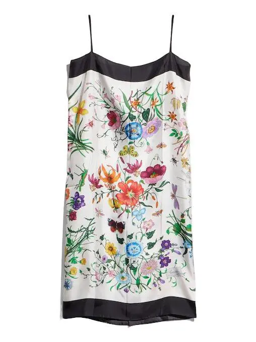 Gucci Allover Flora Print Silk Twill Dress - White