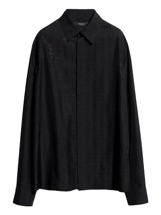 Gucci Silk Habotai Shirt With Allover Jacquard Detail - Black