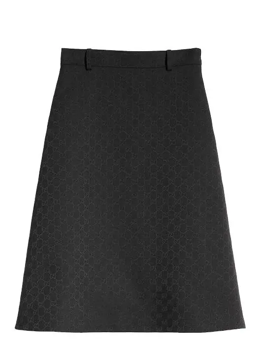 Gucci Gg Cotton Blend Midi Skirt - Black