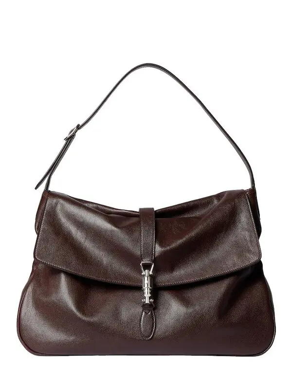 Gucci Jackie Flap Large Crossbody Bag In Leather - Brown