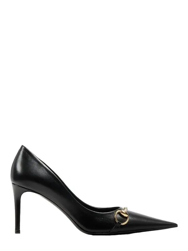 Gucci Donna Leather Pointed Toe Stiletto Pumps With Horsebit Detail - Black