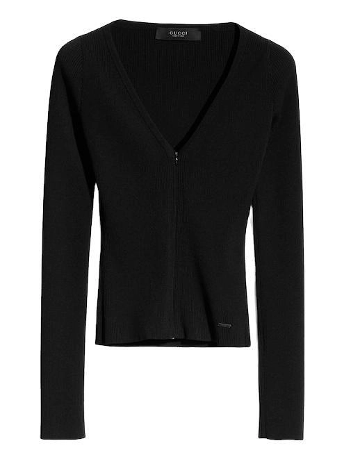 Gucci Rib Viscose Zip Cardigan - Black