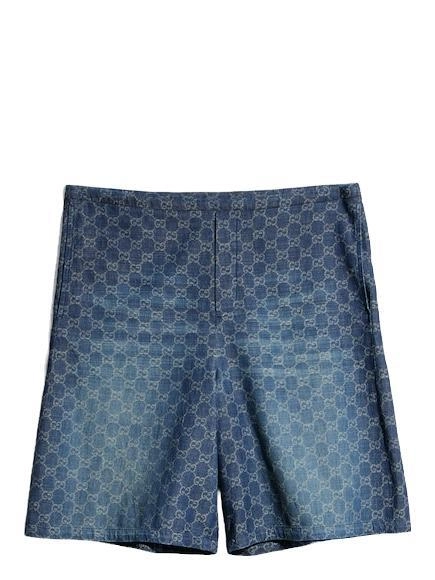 Gucci Gg Chambray Cotton Denim Shorts - Blue