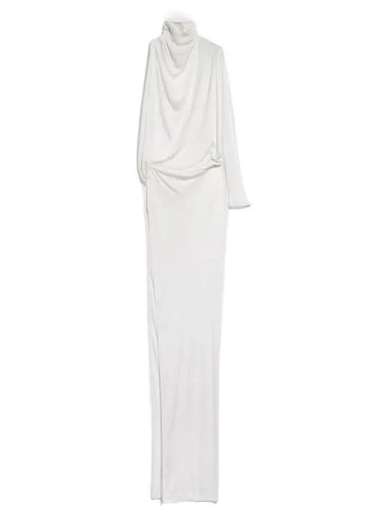 Gucci Draped Long Sleeve Viscose Jersey Dress - White