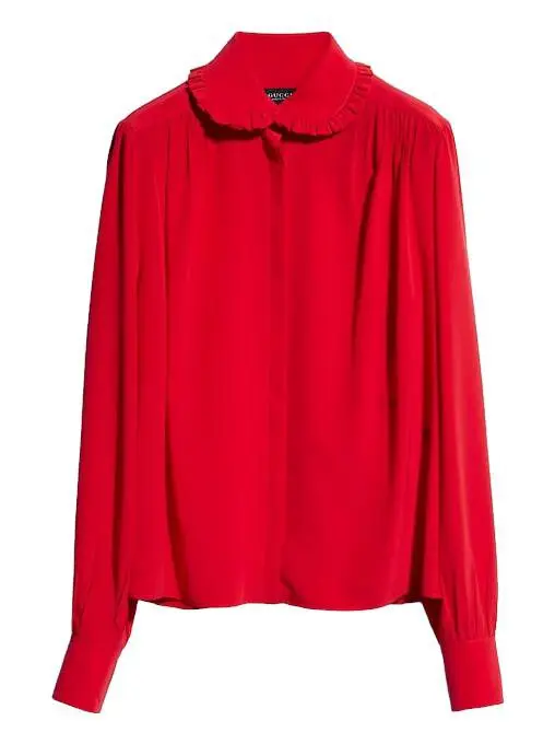 Gucci Silk Crêpe De Chine Shirt With Embroidery - Red