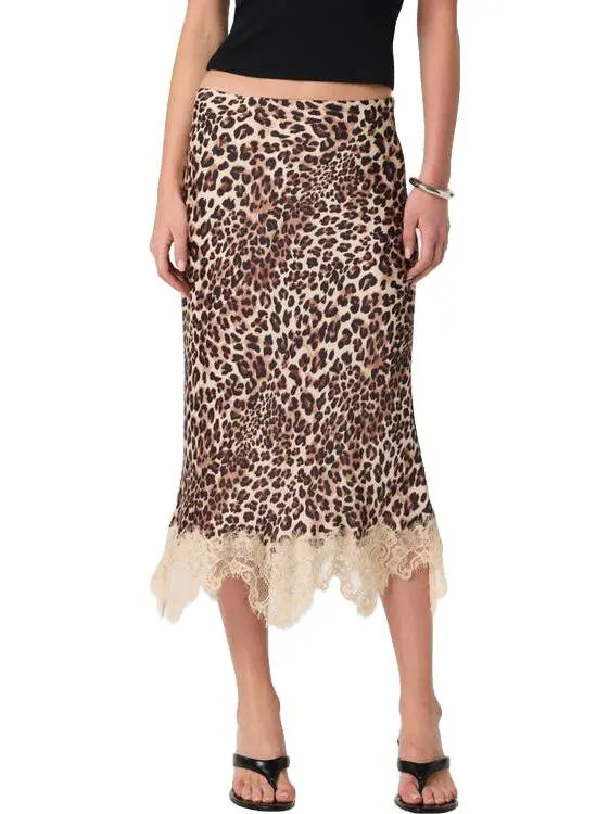 Astr The Label Eilinna Lace Trim Midi Skirt - Leopard Print