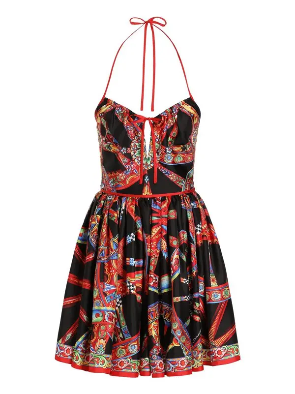 Dolce & Gabbana Carretto-print Silk Twill Halter Neck Dress - Multicolor