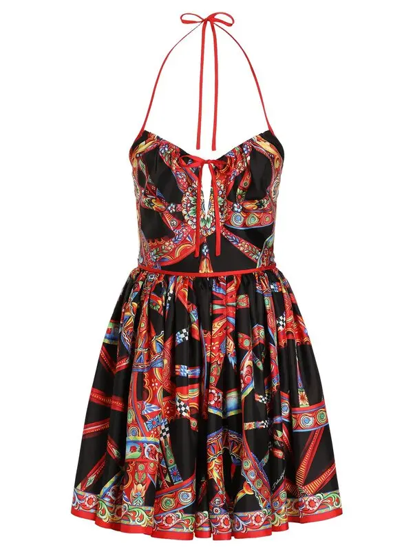 Dolce & Gabbana Carretto-print Silk Twill Halter Neck Dress - Multicolor