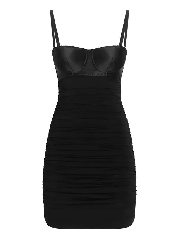 Dolce & Gabbana Short Organzine Corset Dress With Draping - Black