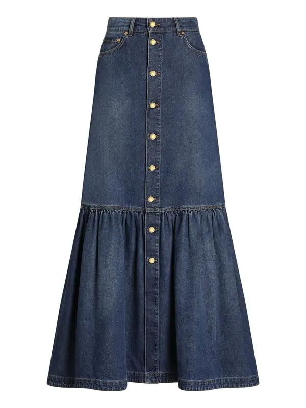Dolce & Gabbana Maxi Denim Skirt With Button Front - Multicolor