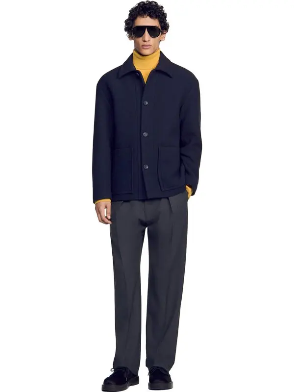 Sandro Virgin Wool Worker Jacket - Midnight Blue