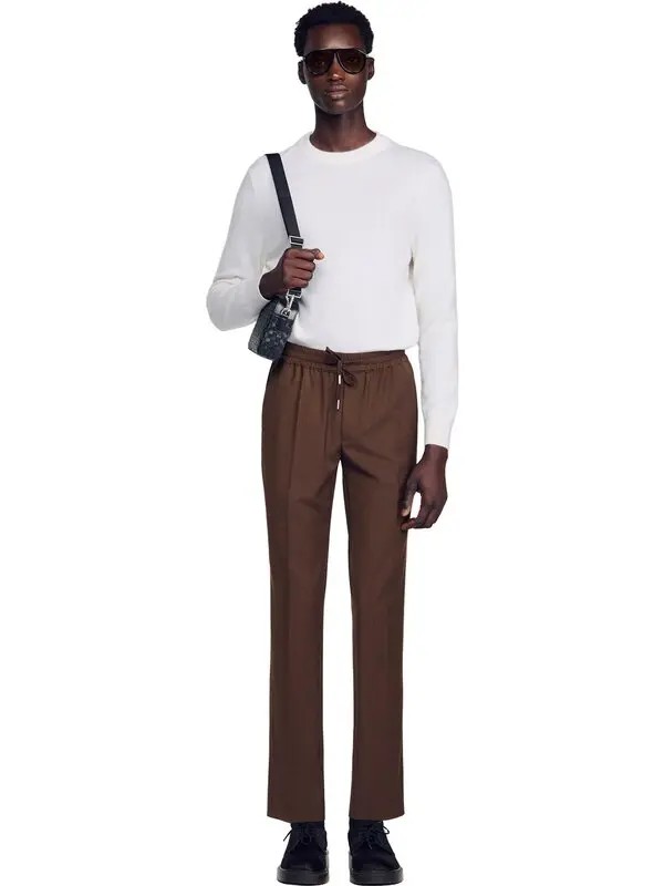 Sandro Elasticated Wool Trousers - Tabac Fonce