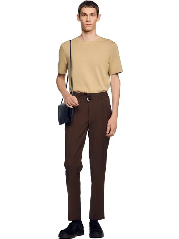 Sandro Elasticated Wool Trousers - Tabac Fonce