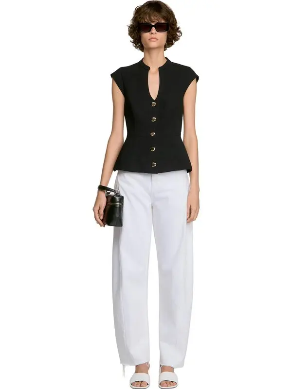 Sandro Buttoned Peplum Top With Keyhole Neckline - Black