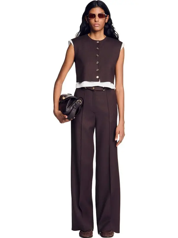 Sandro 2-in-1 Wool Crop Top With Contrasting Details - Light Brown