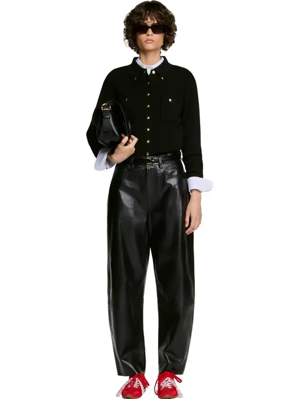 Sandro Wool Cardigan With Metal Buttons And Patch Pockets - Black