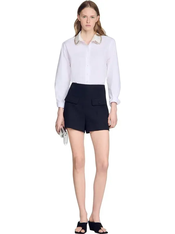 Sandro Cropped Jewel Collar Shirt - White