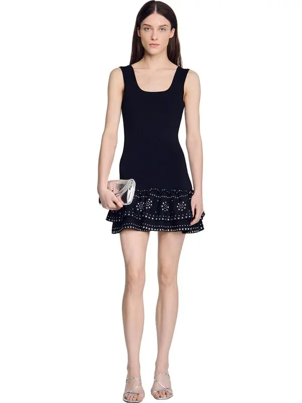 Sandro Embellished Knit Mini Dress - Black