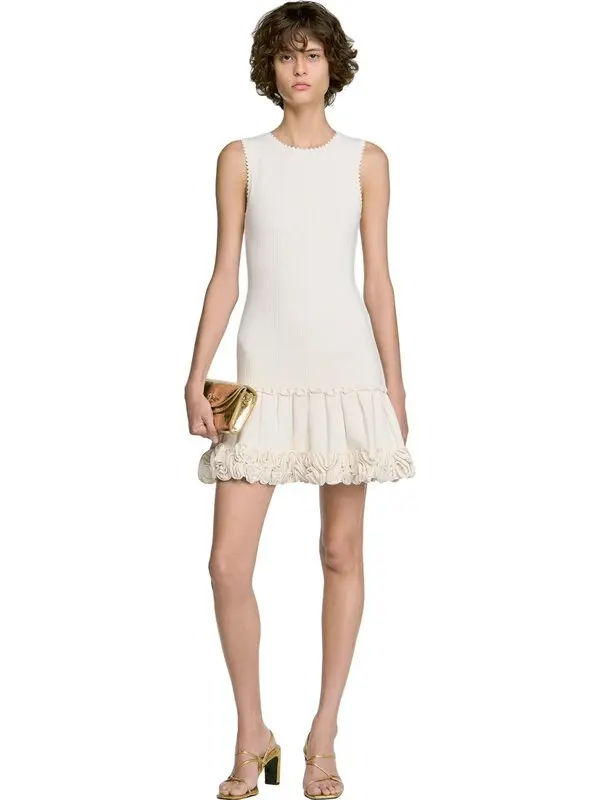 Sandro Floral Knit Mini Dress - Ecru