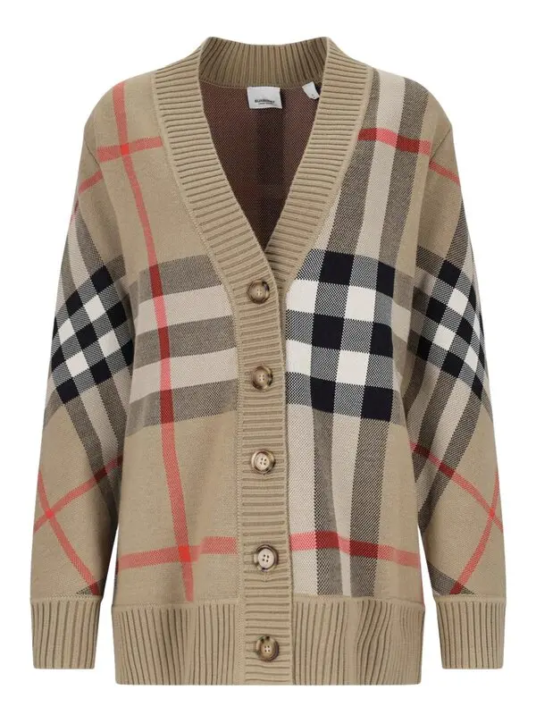 Burberry Check Detail Cardigan - Beige