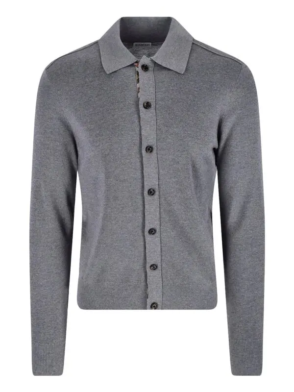 Burberry Check Detail Cardigan - Gray