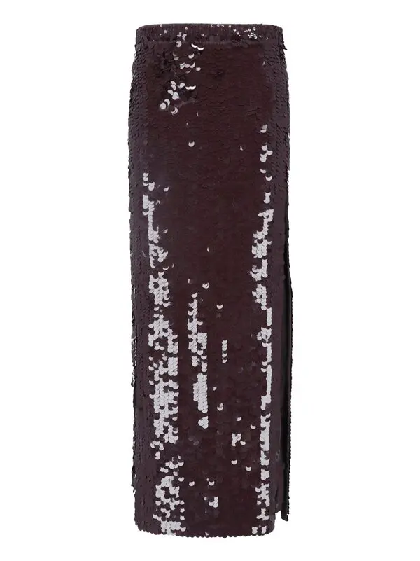 P.a.r.o.s.h Maxi Skirt With Sequins And Side Slit - Brown