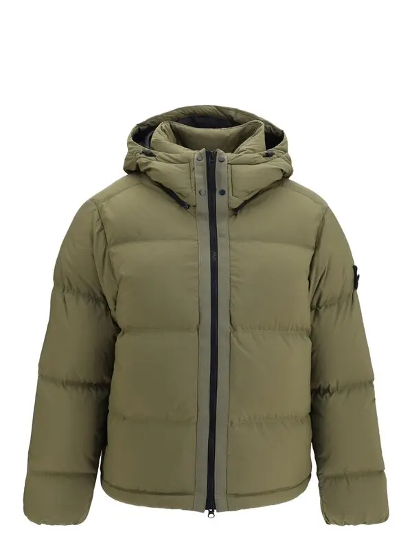 Stone Island Detachable Hood Down Jacket - Green