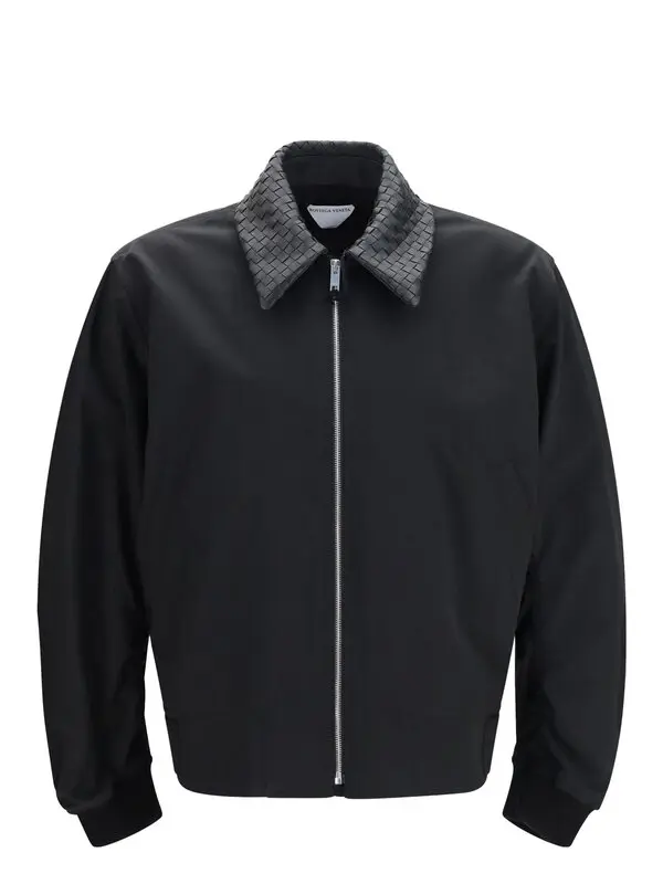 Bottega Veneta Padded Technical Nylon Jacket With Intrecciato Collar - Black
