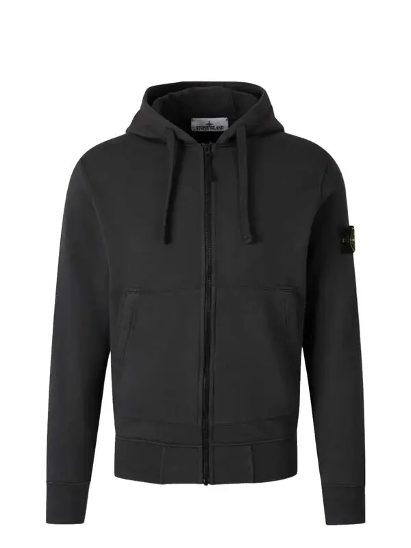 Stone Island Zip-up Hoodie With Logo Patch - Grey