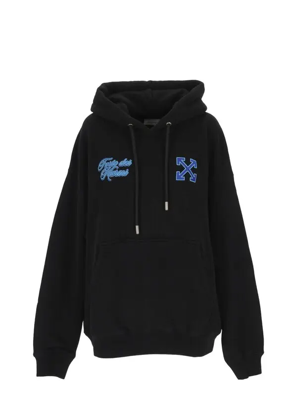 Off-White Logo Embroidered Drawstring Hoodie - Black