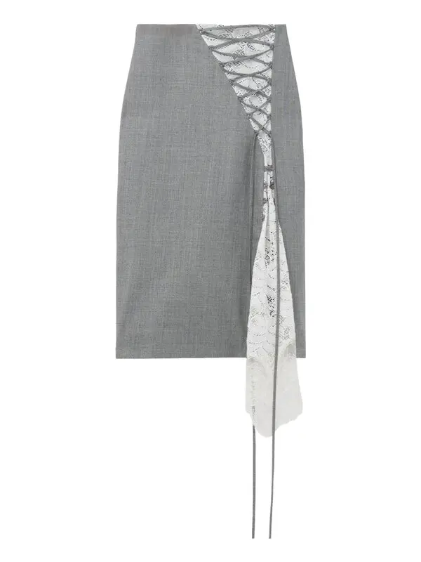 Alexander McQueen Lace-up Floral Lace Panel Pencil Skirt - Gray