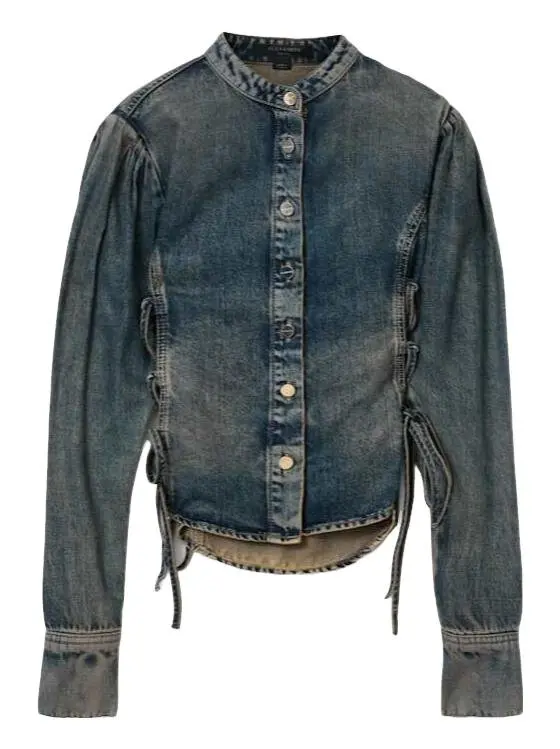 ALLSAINTS Evanna Lace-up Denim Top - Navy Blue