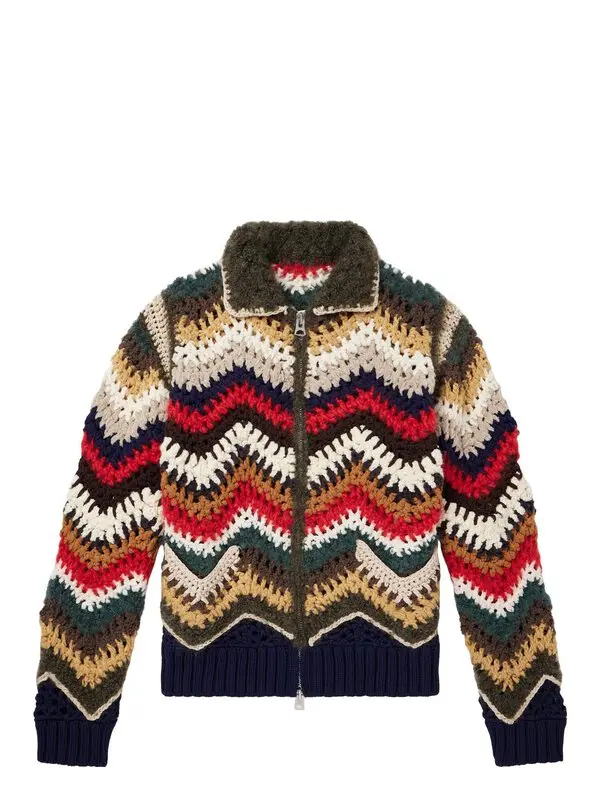 Sacai Chevron Crocheted Zip-up Cardigan - Multi