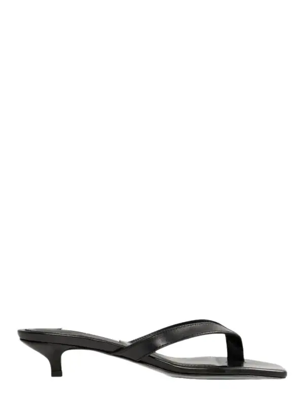 TOTEME Leather Heeled Flip Flops - Black
