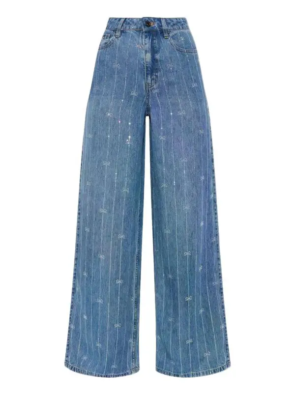 SELF-PORTRAIT Sequin-embellished Wide-leg Jeans - Blue