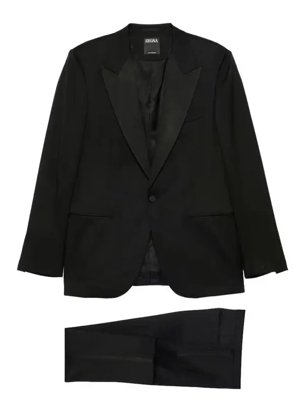 Zegna Peak-lapel Wool Suit - Black