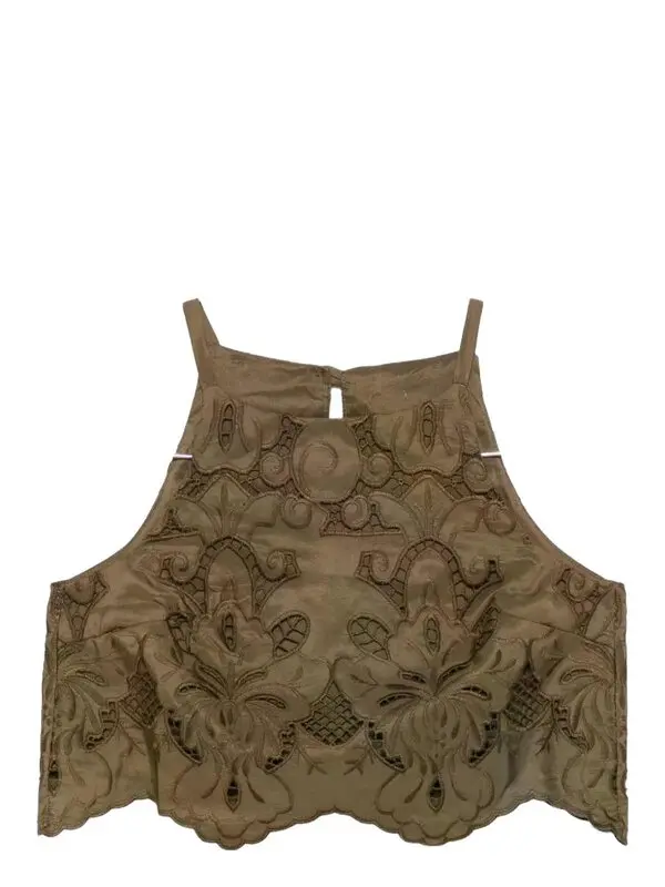 MOUTAKI Guipure Lace Cropped Blouse - Green