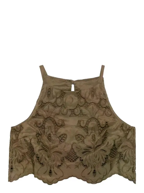 MOUTAKI Guipure Lace Cropped Blouse - Green